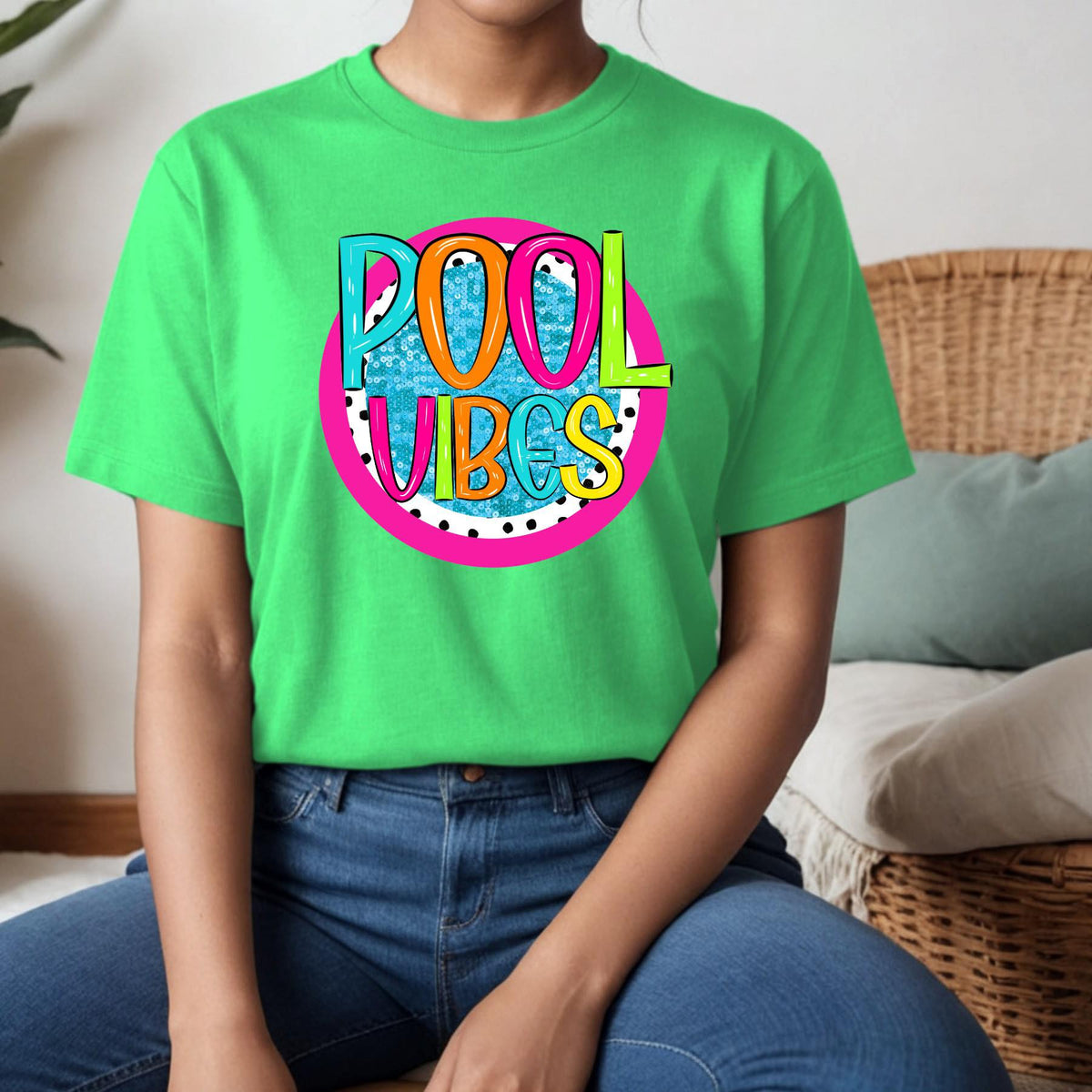 POOL VIBES NEON CIRCLE -DTF TRANSFER – Owlrageous Boutique and Transfers